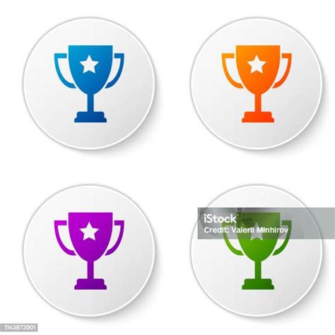 컬러 트로피 컵 아이콘 흰색 배경에 고립 어워드 기호입니다 챔피언 컵 아이콘입니다 원 버튼의 색상 아이콘을 설정 합니다 벡터 일러스트 금속에 대한 스톡 벡터 아트 및 기타