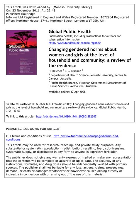 PDF Changing Gendered Norms About Women And Girls At The Level Of Household And Community A