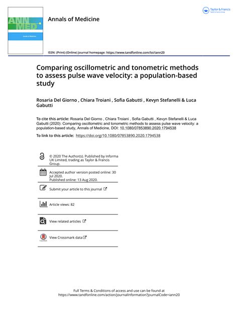 Pdf Comparing Oscillometric And Tonometric Methods To Assess Pulse Wave Velocity A Population