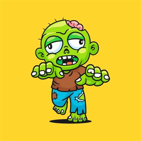 Leuke Enge Zombie Wandelen Cartoon Vector Halloween Concept Premium