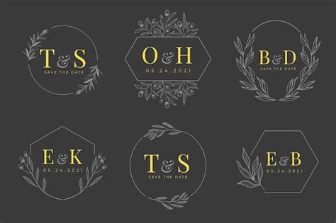 손으로 그린 웨딩 모노그램 로고 컬렉션 무료 벡터