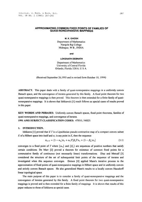 Pdf Approximating Common Fixed Points Of Families Of Quasi