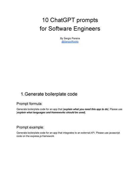 Chat GPT Prompts For Software Engineers By Sergio Pereira ChatGPT Prompts For Software