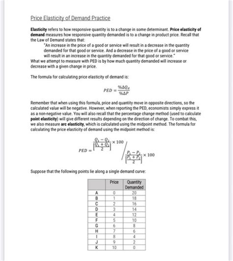Solved Price Elasticity Of Demand Practice Elasticity Refers
