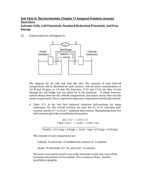 Exercises Galvanic Cells Cell Potentials Standard