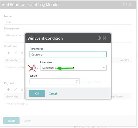 Windows Event Passive Monitor Using Not Operator Checkbox Stopped