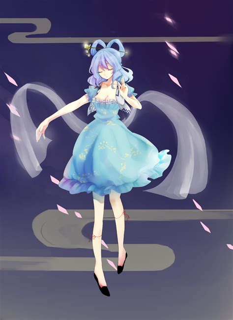 Safebooru 1girl Absurdres Blue Background Blue Hair Breasts Cleavage