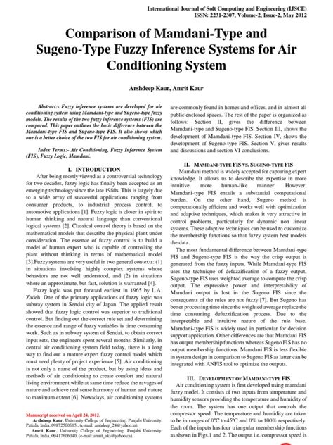Comparison Of Mamdani Type And Sugeno Type Fuzzy Inference Systems For Air Conditioning System