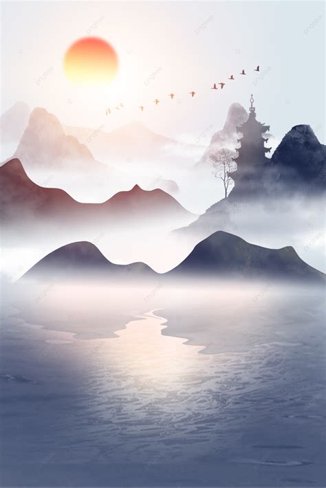 잉크 포스터 산과 햇빛 배경 배경 화면 및 일러스트 무료 다운로드 Pngtree