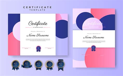 고급 배지와 현대적인 라인 패턴이있는 업적 테두리 템플릿의 현대 파란색 인증서 수상 비즈니스 및 교육 요구 사항 0명에 대한 스톡 벡터 아트 및 기타 이미지 Istock