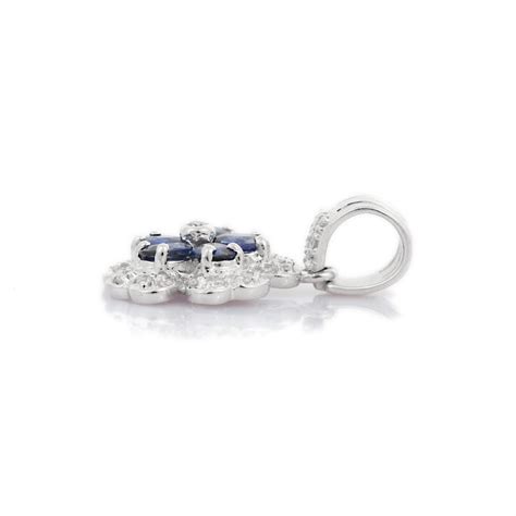 Designer Blue Sapphire Flower Pendant In 18k White Gold With Clustered