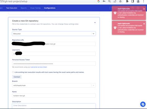 Getting A Not Authorized Error When Trying To Connect My Katalon Project To Bitbucket