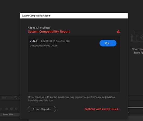 Adobe After Effects And Intel Uhd 620 Graphic Error Intel Community
