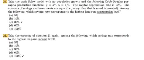 Solved 21 Take The Basic Solow Model With No Population
