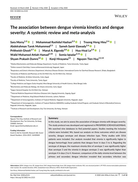 Pdf The Association Between Dengue Viremia Kinetics And Dengue Severity A Systemic Review And