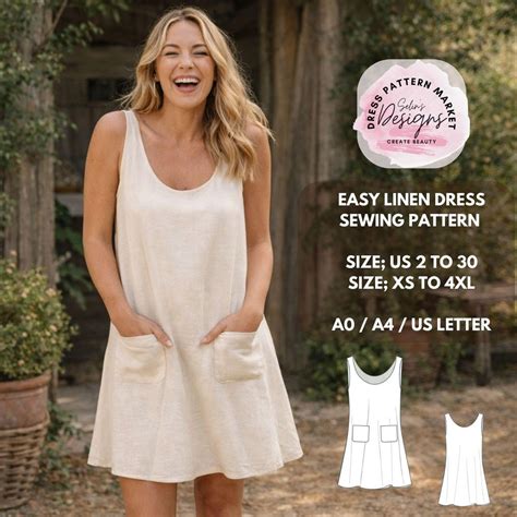 Easy Linen Dress Sewing Pattern Loose Summer Tunic Sleeveless A Line