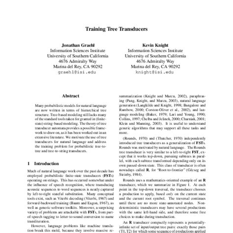 Training Tree Transducers Acl Anthology