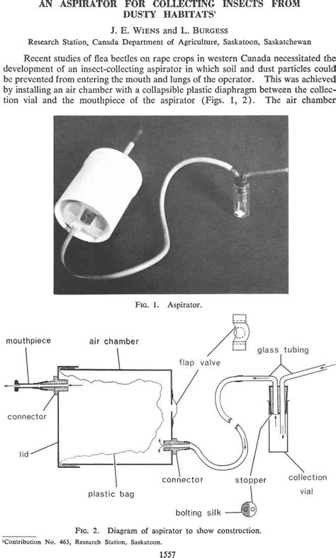 AN ASPIRATOR FOR COLLECTING INSECTS FROM DUSTY HABITATS The Canadian Entomologist Cambridge