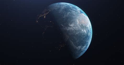 The Earth Seen From Space The 3d Globe Rotating Slowly 360 Degrees On The Dark Background