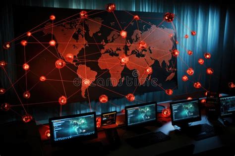 Screen With Network Topology And Threats Cyber Security Data Protection