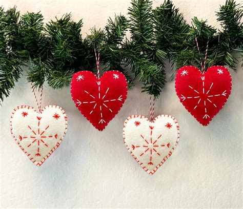 Felt Heart Ornaments 35” Ready To Hang Handmade Felt