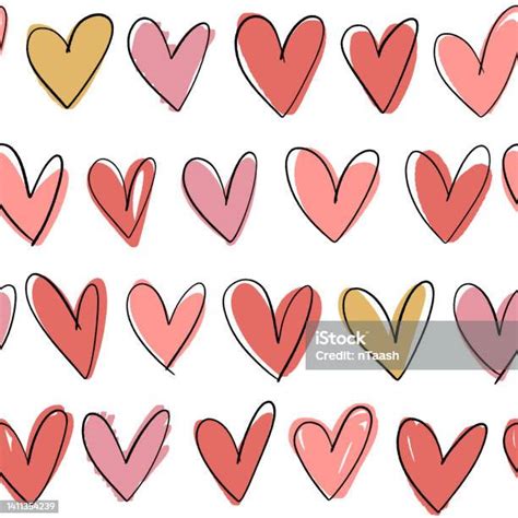 발렌타인 데이 매끄러운 패턴 트렌디 한 평평한 손으로 그린 양식화 된 하트 0명에 대한 스톡 벡터 아트 및 기타 이미지 0명 2월 귀여운 Istock