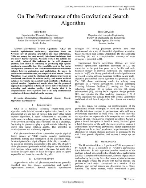 Pdf On The Performance Of The Gravitational Search Algorithm