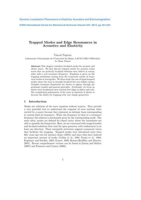 Pdf Trapped Modes And Edge Resonances In Acoustics And Elasticity
