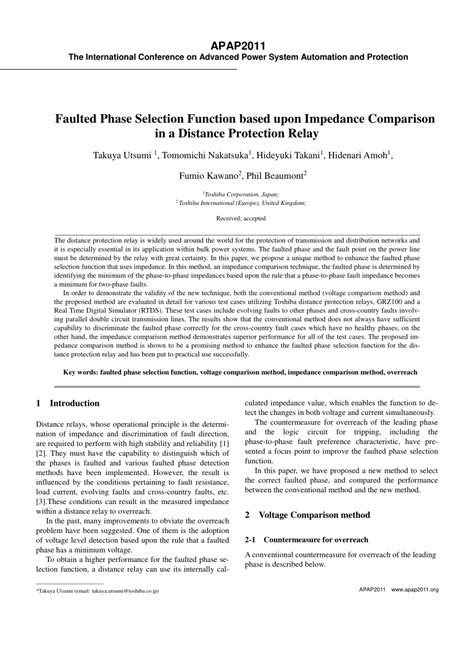 pdf faulted phase selection function based upon impedance comparison in a distance protection