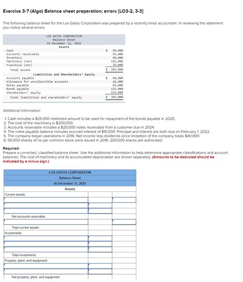 Solved Exercise 3 7 Algo Balance Sheet Preparation Errors