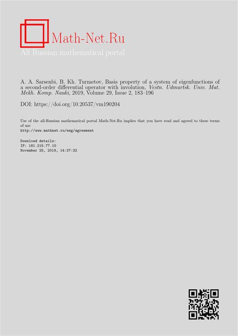 Pdf Basis Property Of A System Of Eigenfunctions Of A Second Order Differential Operator With