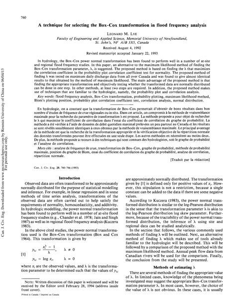 Pdf A Technique For Selecting The Boxcox Transformation In Flood