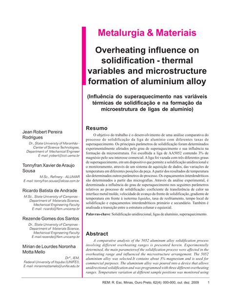 Pdf Overheating Influence On Solidification Thermal Variables And Microstructure Formation