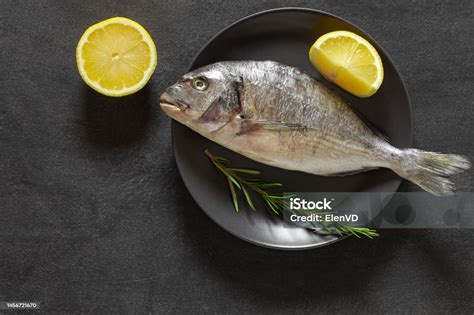 황새 신선한 익히지 않은 생선 오메가 3 공급원 레몬 옐로우 및 그린 로제너리 어두운 배경 평면도 텍스트 복사 공간 0명에 대한 스톡 사진 및 기타 이미지 Istock
