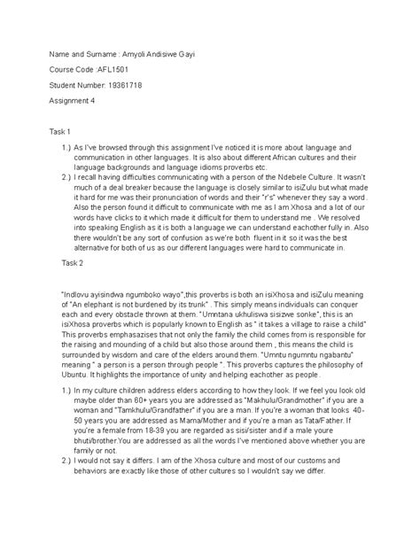 AFL Assignment Name And Surname Amyoli Andisiwe Gayi Course Code AFL