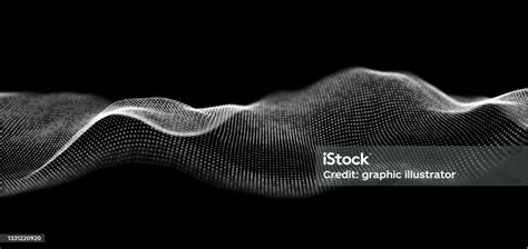 추상 흰색 파티클 배경입니다 점 풍경이 있는 흐름 파 디지털 데이터 구조 미래의 메시 또는 사운드 그리드 패턴 점 시각화 기술 벡터 그림 0명에 대한 스톡 벡터 아트 및