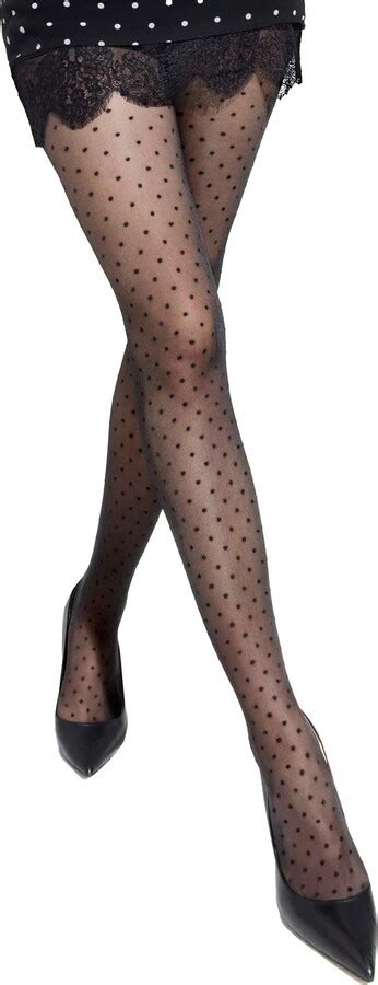 Annes Styling 20 Denier Sexy Black Polka Dot Tights Semi Sheer Matt Pantyhose With Pattern