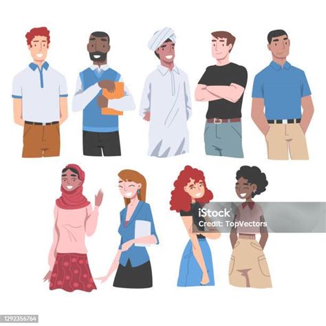 흰색 배경 벡터 일러스트레이션 세트에 격리된 다양한 다인종 및 다문화 인물 캐릭터 다민족 그룹에 대한 스톡 벡터 아트 및 기타