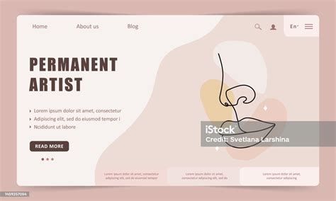 영구 마스터 방문 페이지 템플릿 입술 문신 미용실 우아한 여성 입술 실루엣 컬러 반점에 손으로 그린 윤곽선 여자 얼굴 한 선 스타일의 추상 벡터 그림 권위에 대한 스톡 벡터
