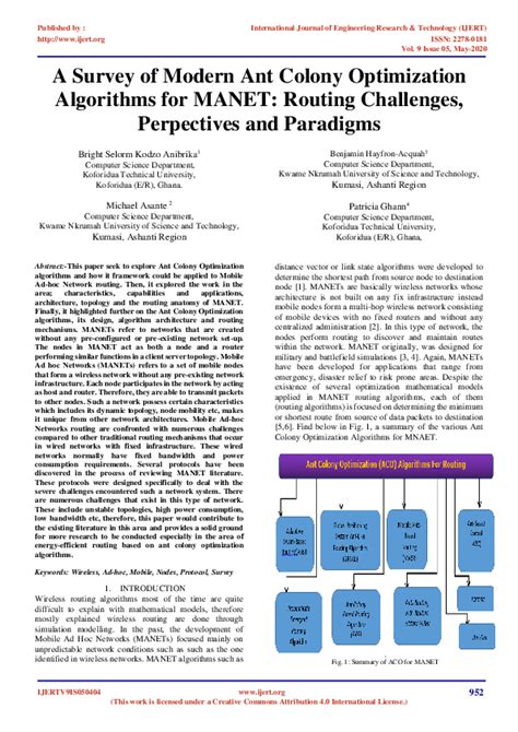 pdf ijert a survey of modern ant colony optimization algorithms for manet routing challenges