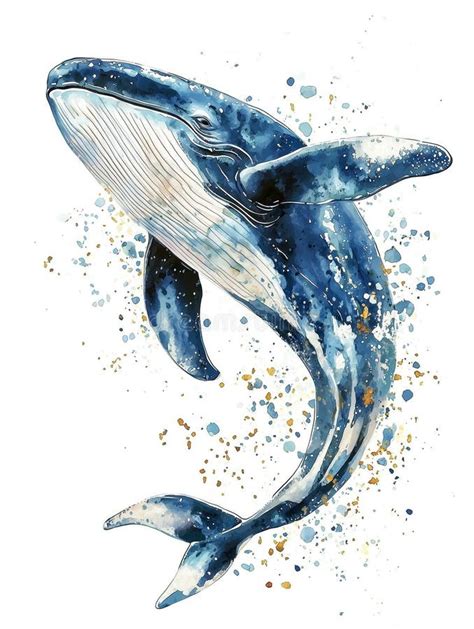 Drawing Of A Whale And Paint Splashes Blue Whale Stock Illustration