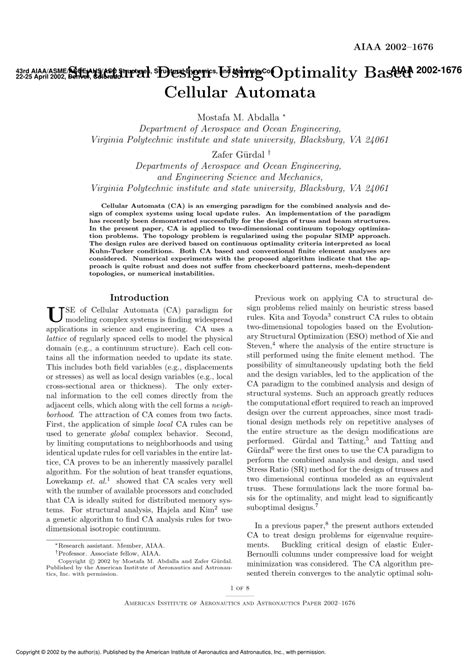 Pdf Structural Design Using Optimality Based Cellular Automata