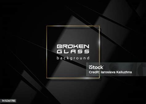 블랙 글래스 럭셔리 레이어드 광택 추상적 인 헤드 라인 배경 벡터 골든 라인 사각형 프레임 아래 검은 깨진 플라스틱 배경 아래
