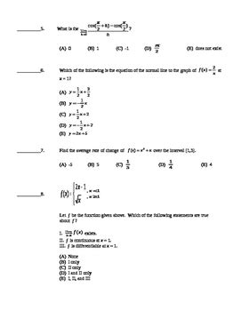 AP Calculus AB Unit Exam Derivative By AP Calculus AB TPT