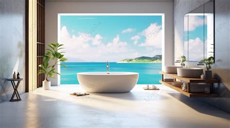 3d 렌더링 멋진 해변 전망을 갖춘 현대적이고 고급스러운 호텔 욕실 고급 호텔 배경 현대적 배경 3d 현대 배경 이미지 Hd 고급 호텔 현대적 3d 현대 배경