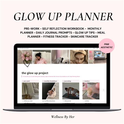 glow up notion templates pink wellness by her shop