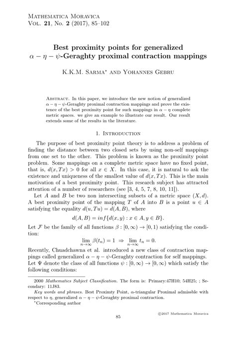 Pdf Best Proximity Points For Generalized α − η − ψ Geraghty Proximal
