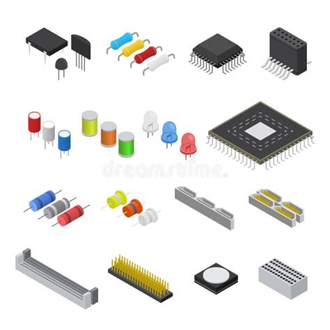 Circuit Board Elements White Thin Line Icon Set Vector Stock Vector Illustration Of Isolated