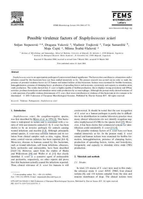 Pdf Possible Virulence Factors Of Staphylococcus Sciuri Dragana Vuković