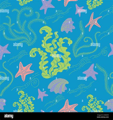 Seamless Pattern With Underwater Doodle Illustration Stock Vector Image Art Alamy
